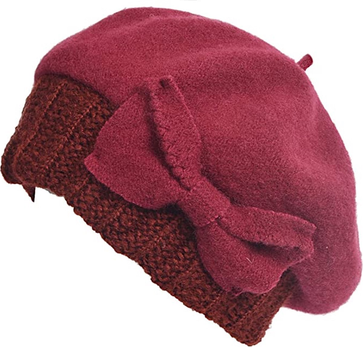 Wollen Baret met Strik | Klassiek Franse Muts | Bordeaux | bol