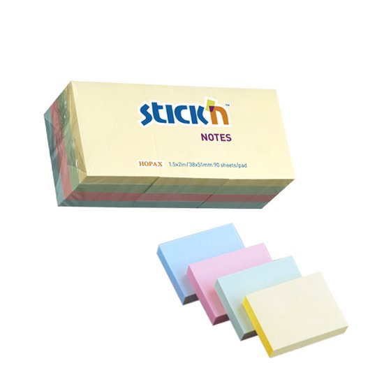Stick'n notes - kleine memoblokjes - 38x51 mm - 12 pads - 4x pastel ...