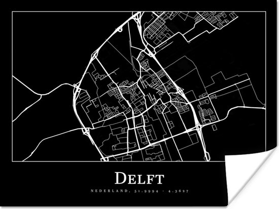Poster Kaart - Delft - Plattegrond - Stadskaart - 80x60 cm | bol