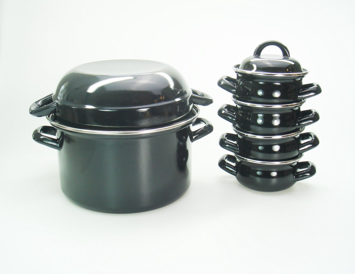 Mosselpan XL set 5 delig - Ø 24 cm - 4,5 Liter - inclusief 4 mini ...