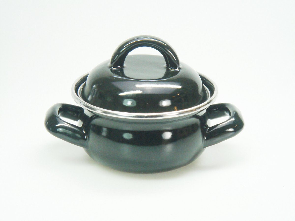 RZ-Kookgerei - Mini pannetje met deksel Ø 11cm x H-6cm zwart emaille | bol