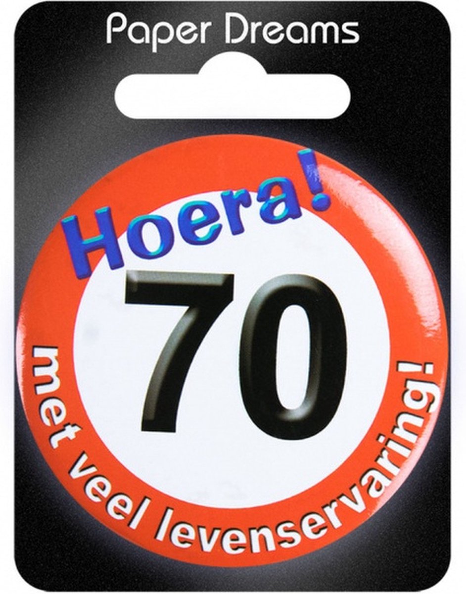 button Hoera! 70 5,5 cm staal rood/wit | bol.com