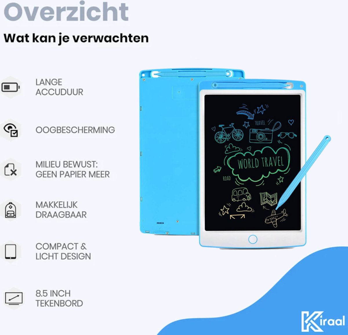 Tekenbord kinderen Kiraal - Tekentablet - LCD Tekentablet kinderen ...