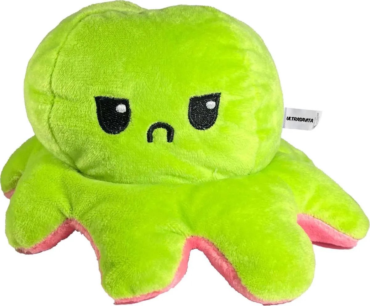 Octopus Mood Knuffel - Groen & Roze - Omkeerbaar - Emotie Knuffel ...