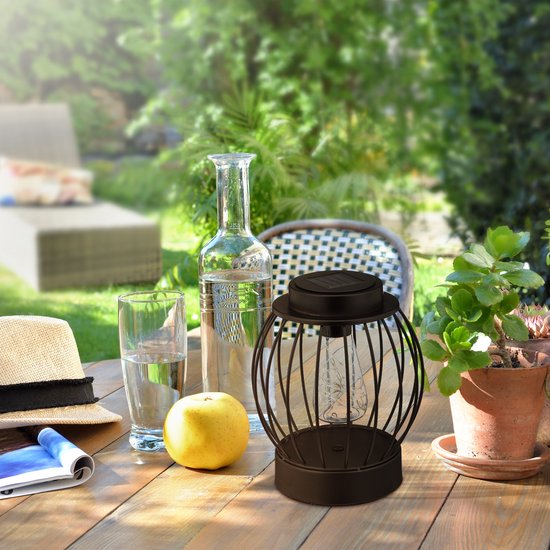 Relaxdays solar tafellamp buiten - zwarte led buitenlamp ...