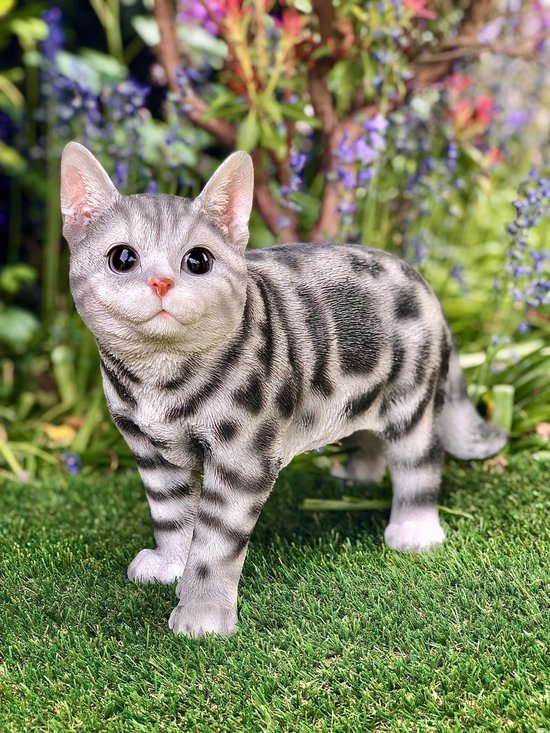 Kat staand groot grijs 29 cm hoog - kitten - kat - poes - polyester ...