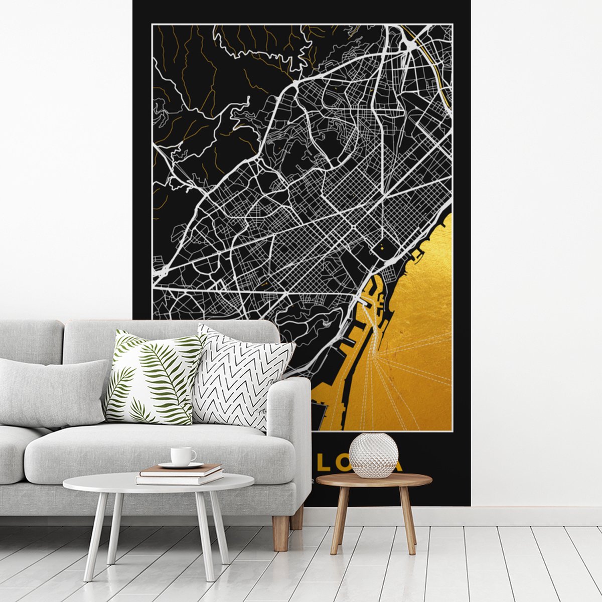 Behang - Fotobehang Barcelona - Stadskaart - Plattegrond - Goud - Kaart ...