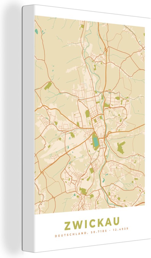 Canvas Schilderij Plattegrond - Zwickau - Kaart - Vintage - Stadskaart ...