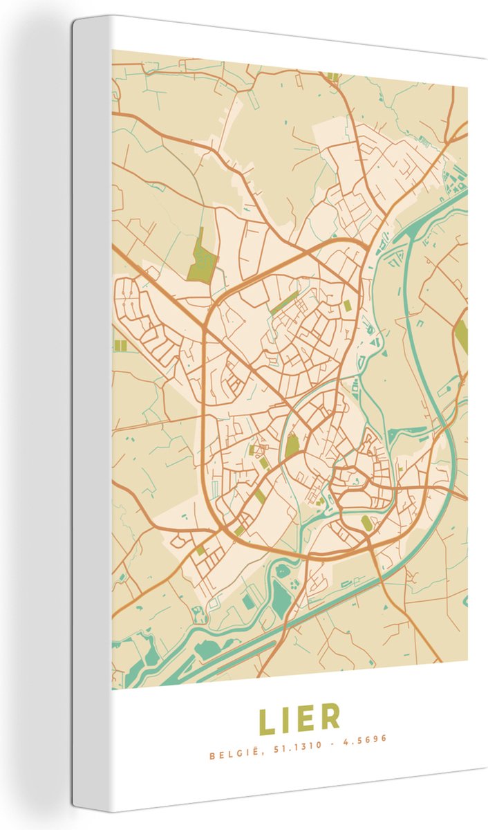 Canvas Schilderij België - Lier - Plattegrond - Kaart - Stadskaart ...