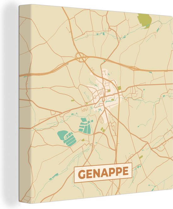 Canvas Schilderij Kaart - Stadskaart - Retro - Plattegrond - Genappe ...