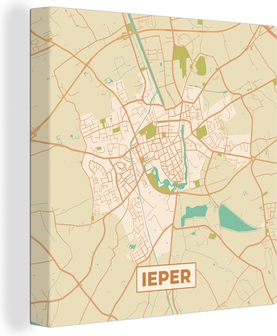 Canvas Schilderij Vintage - Ieper - Plattegrond - Kaart - Stadskaart ...