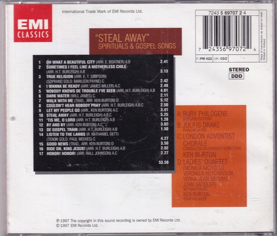 Steal Away - Spirituals & Gospel Songs / Burton, Philogene et al, Ruby ...