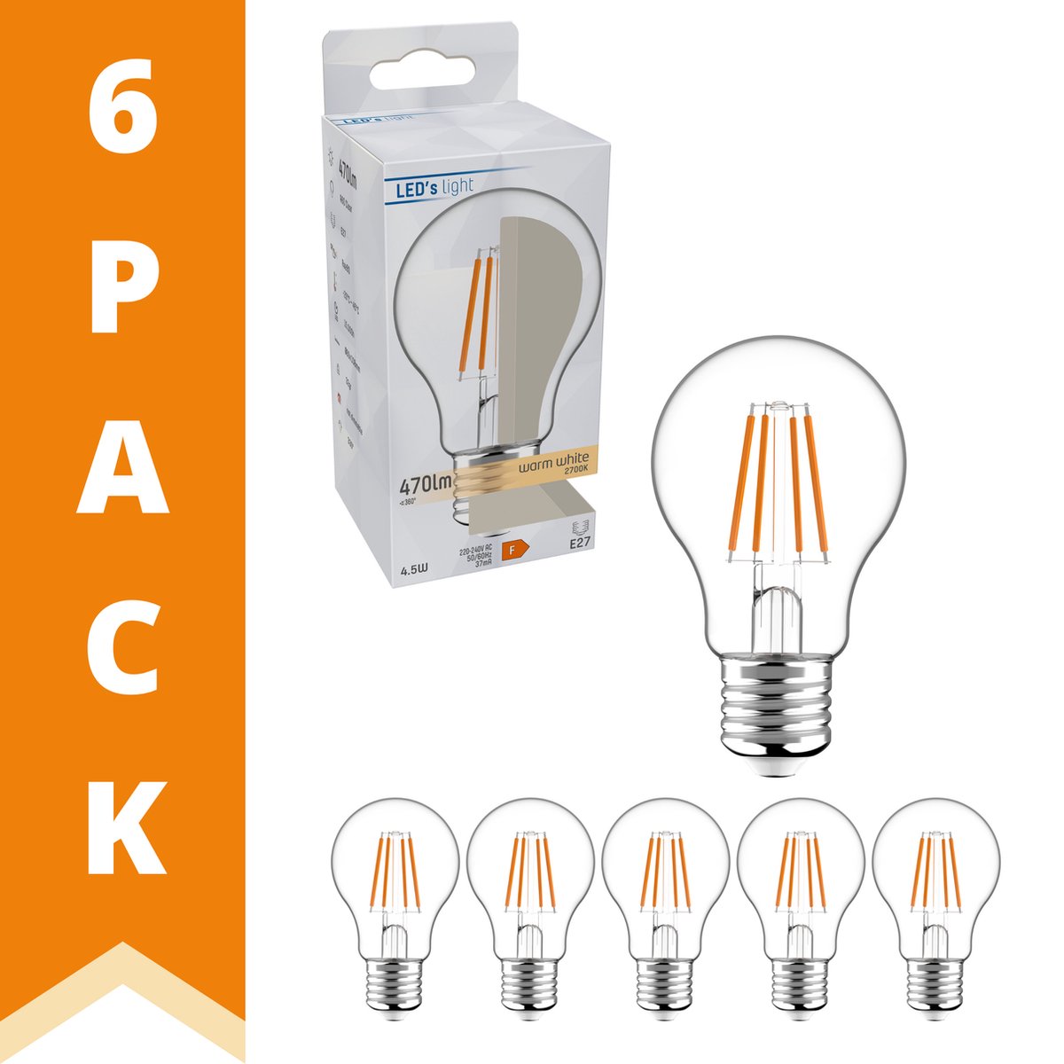 ProLong LED Lamp Helder E27 - Warm wit - A60 Peertje - 4.5W vervangt ...
