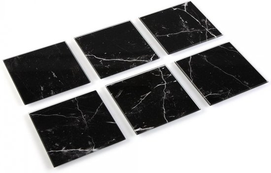 Roos&Dore Onderzetters - Zwart marmer - 6 stuks - 4x10,5x10,5 cm | bol