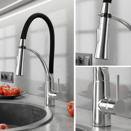 Keukenkraan - flexibele uitloop - eengreeps - zwart chroom | bol