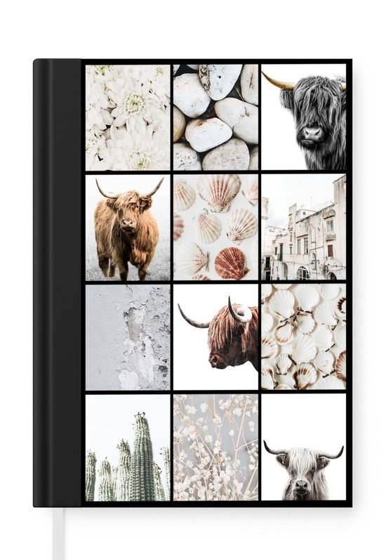 Notitieboek - Schrijfboek - Schotse Hooglander - Collage - Bloemen ...