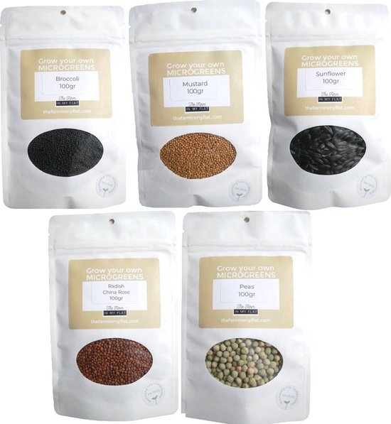 Variatie-set Kiemzaden 5x 100g | Broccoli, Erwten scheuten, Zonnebloem ...