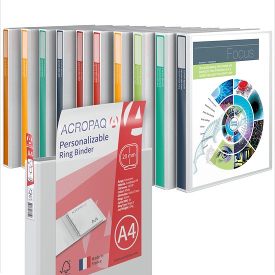 ACROPAQ - 10 x Ringmap - Personaliseerbaar, A4 met 4 ringen, Rugbreedte ...