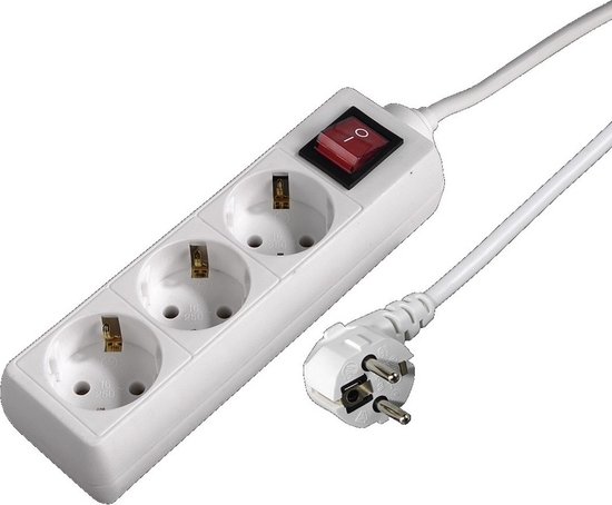 Stekkerdoos 3-voudig met schakelaar - Geaarde stekker/verlengsnoer ...
