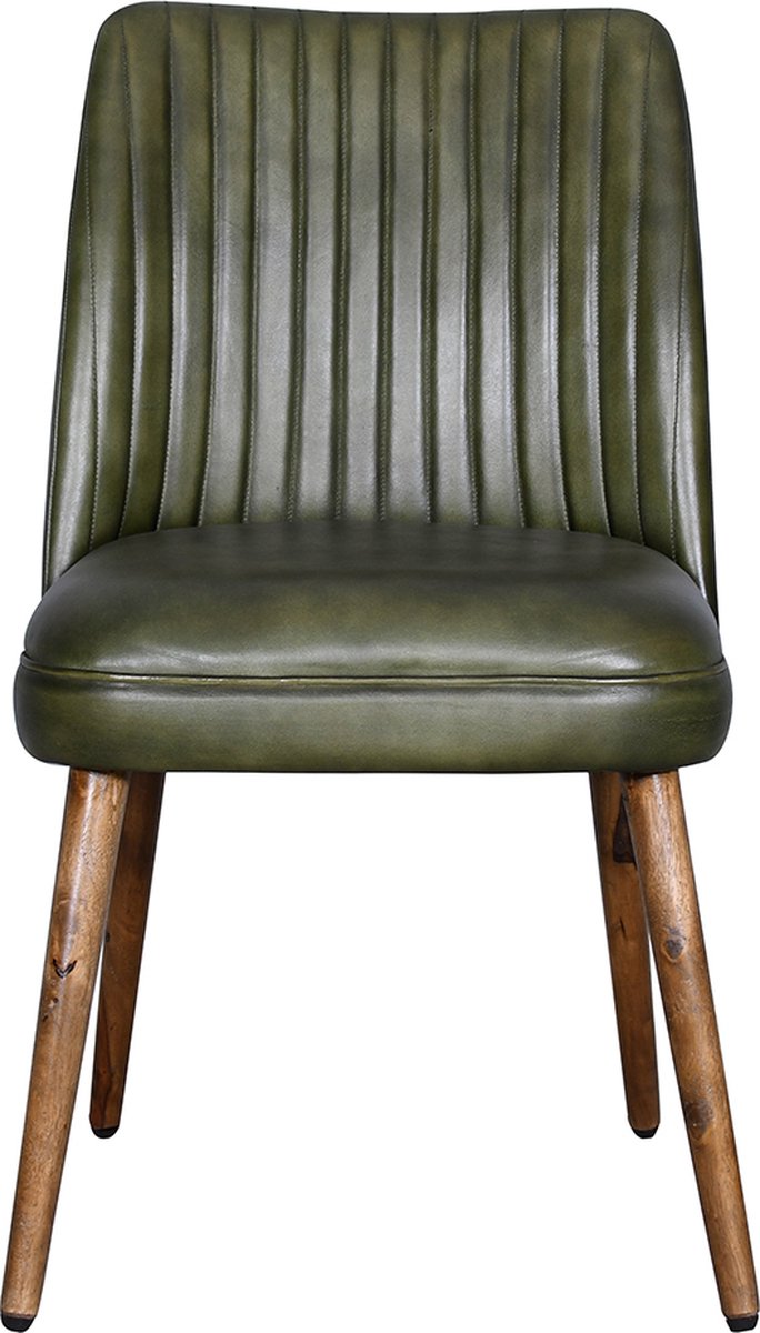 Clayre & Eef Eetkamerstoel 52x59x92 cm Groen Leder Stoel Eettafelstoel ...