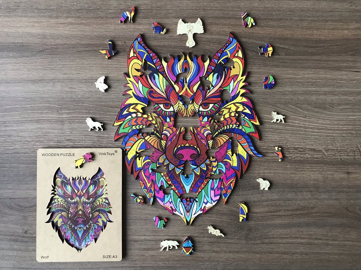 VinkToys® Legpuzzel - Wolf A3 - Houten jigsaw puzzel Wolf - Houten ...