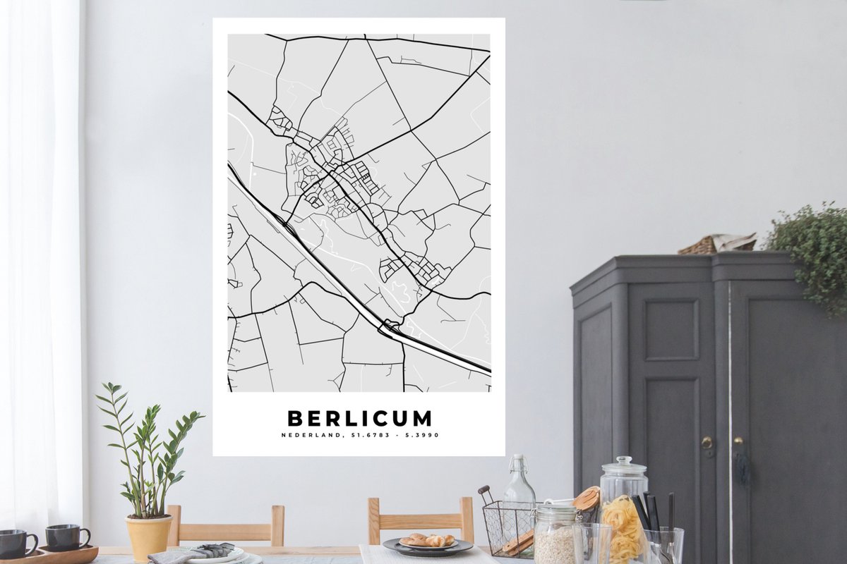Poster Kaart - Plattegrond - Berlicum - Stadskaart - 120x180 cm XXL ...