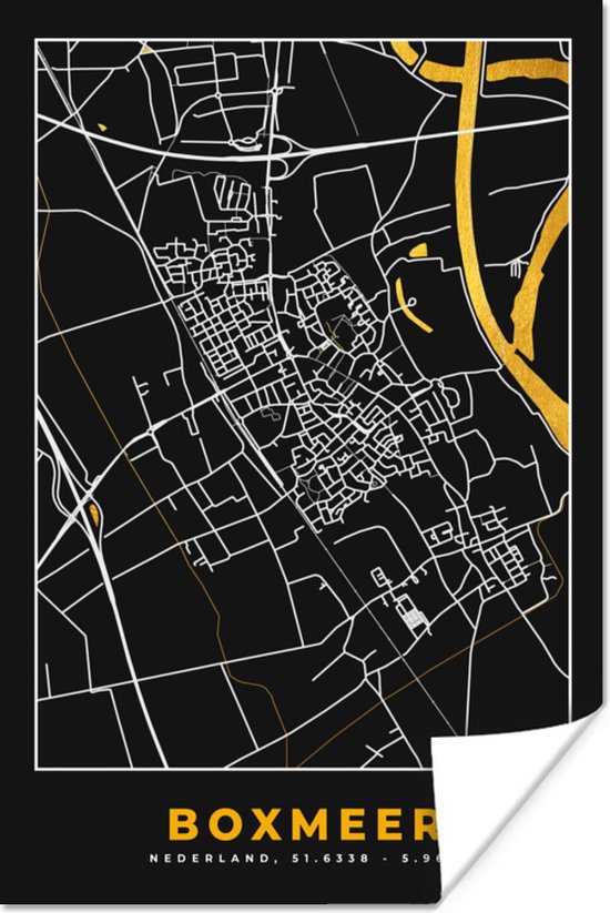 Poster Plattegrond - Boxmeer- Kaart - Stadskaart - Goud - 80x120 cm ...