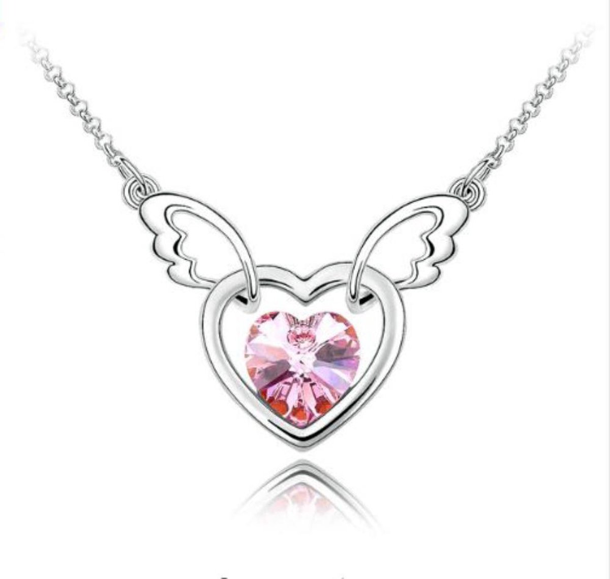 Dames Ketting Angel Wing Pink - Luxe ketting hart hanger - Swarovski ...