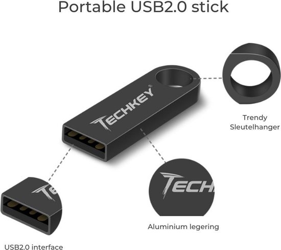 Techkey - USB-Stick - 16GB - USB 2.0 - Portable - Zwart | bol.com