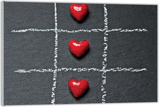 Acrylglas –Drie op een Rij Rode Hartjes -90x60 (Wanddecoratie op ...