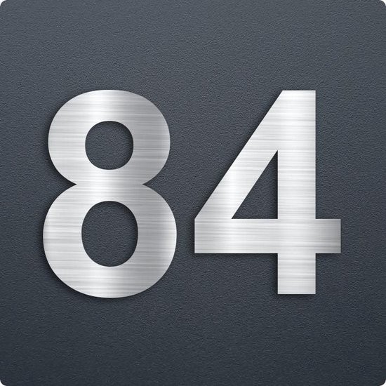 Zwart mat huisnummer 84 met opliggende rvslook cijfers afm. 15x15cm | bol