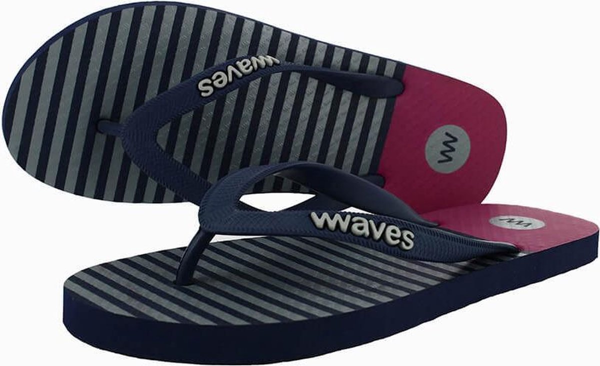 bol.com | Waves teen slippers man donkerblauw gestreept maat 42 vegan ...