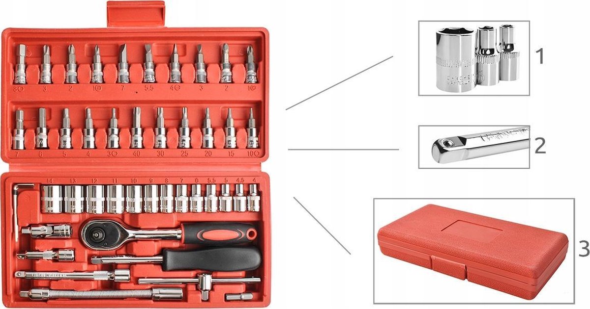 Professionele 46-Delige Dopsleutel Set - Met Momentsleutel Ratel ...