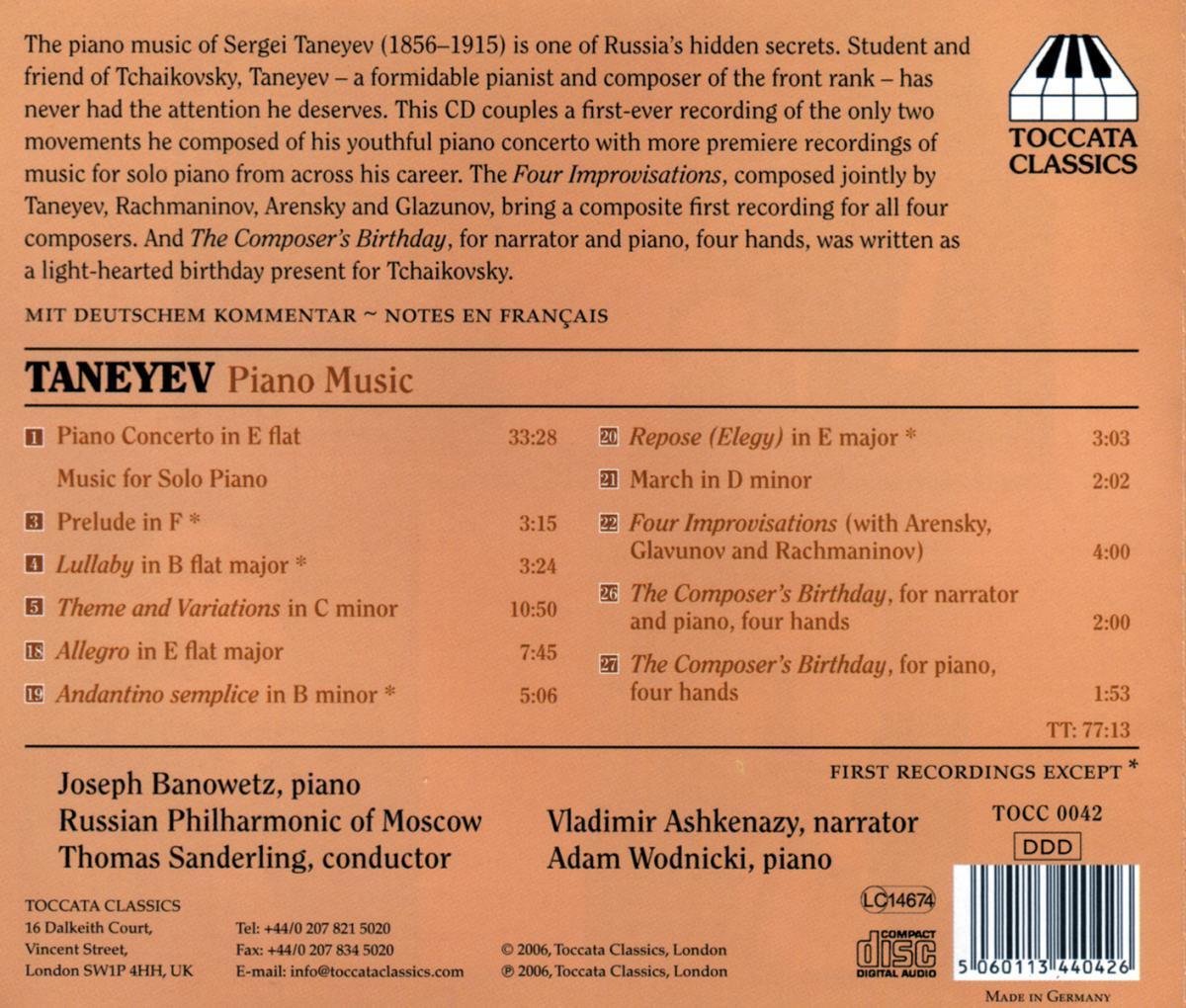 Russian Philharmonic - Sergei Taneyev: Piano concerto Music For solo ...