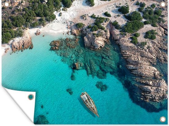 Muurdecoratie buiten Een luchtfoto van wit strand tussen rotsen ...