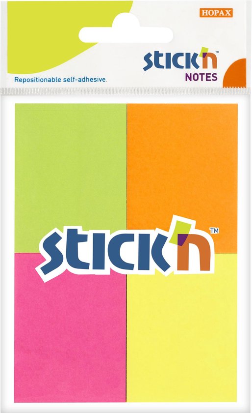 Stick'n kleine sticky notes - 38x51mm, 4x neon, 200 memoblaadjes | bol
