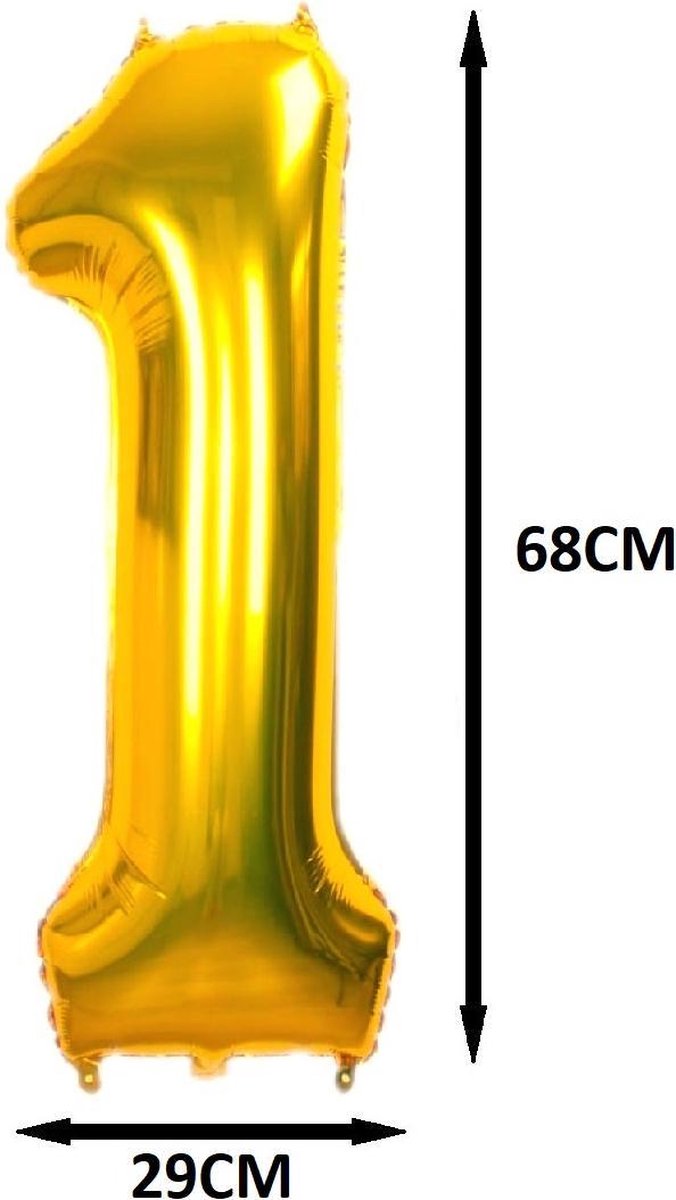 Folie Ballon Cijfer 1 Jaar Goud 68Cm Verjaardag Folieballon Met Rietje ...