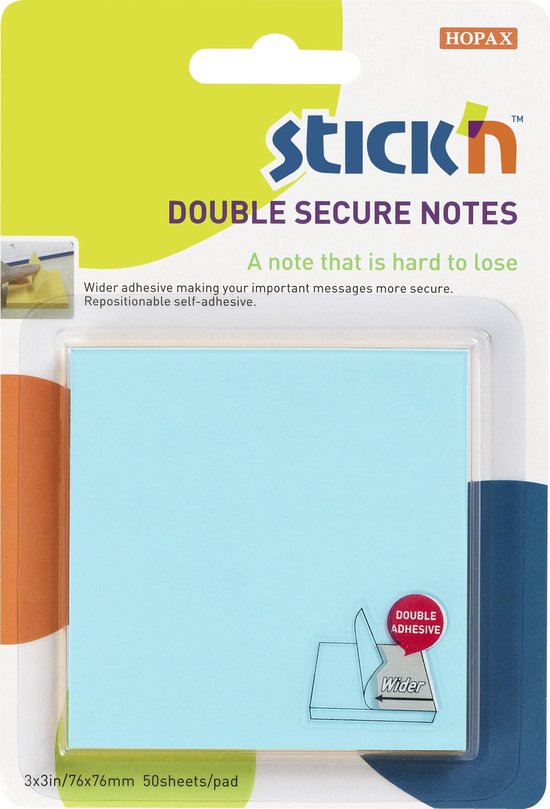 Stick'n Sticky Notes - Extra Brede lijmlaag - 76x76mm - Blauw - 50 ...
