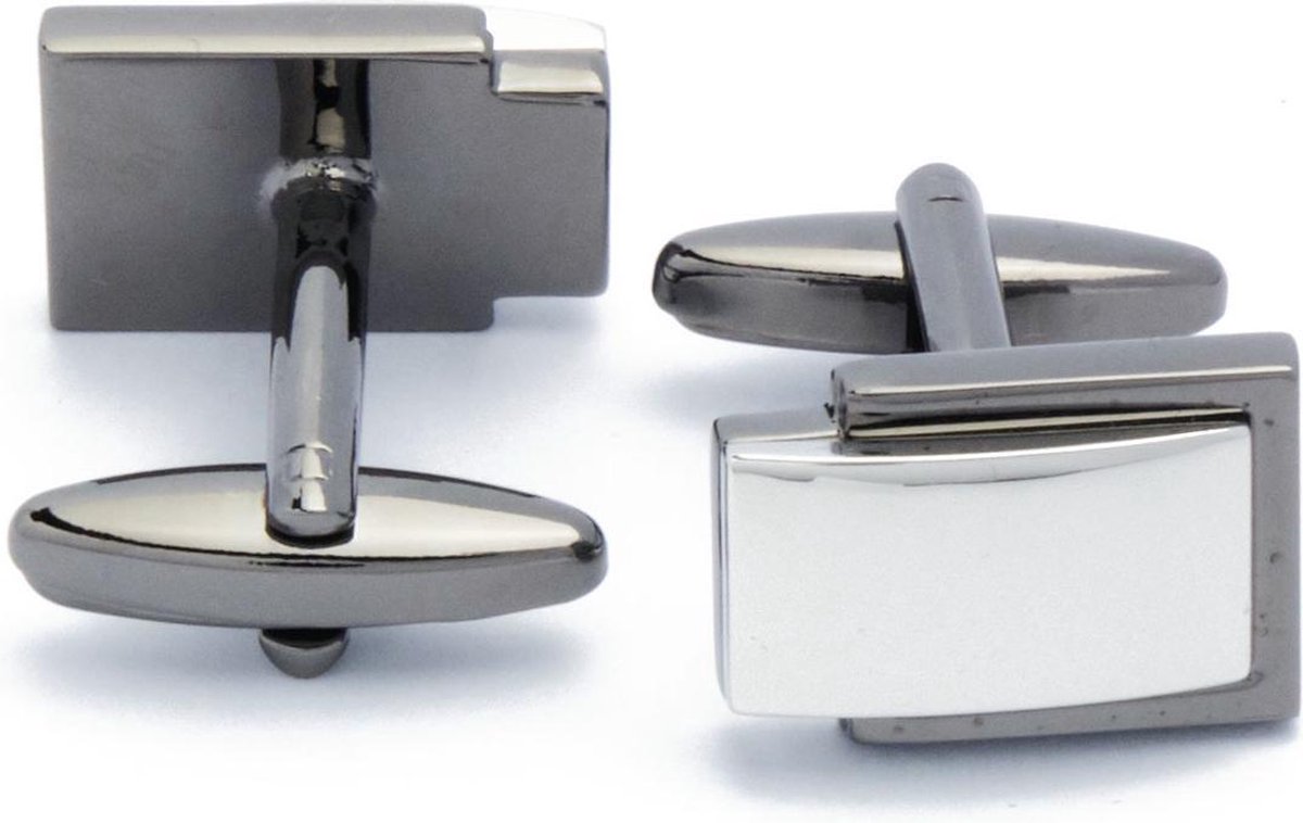 Manchetknopen - Rechthoek Donker Metaal Zwart en Zilver | bol.com