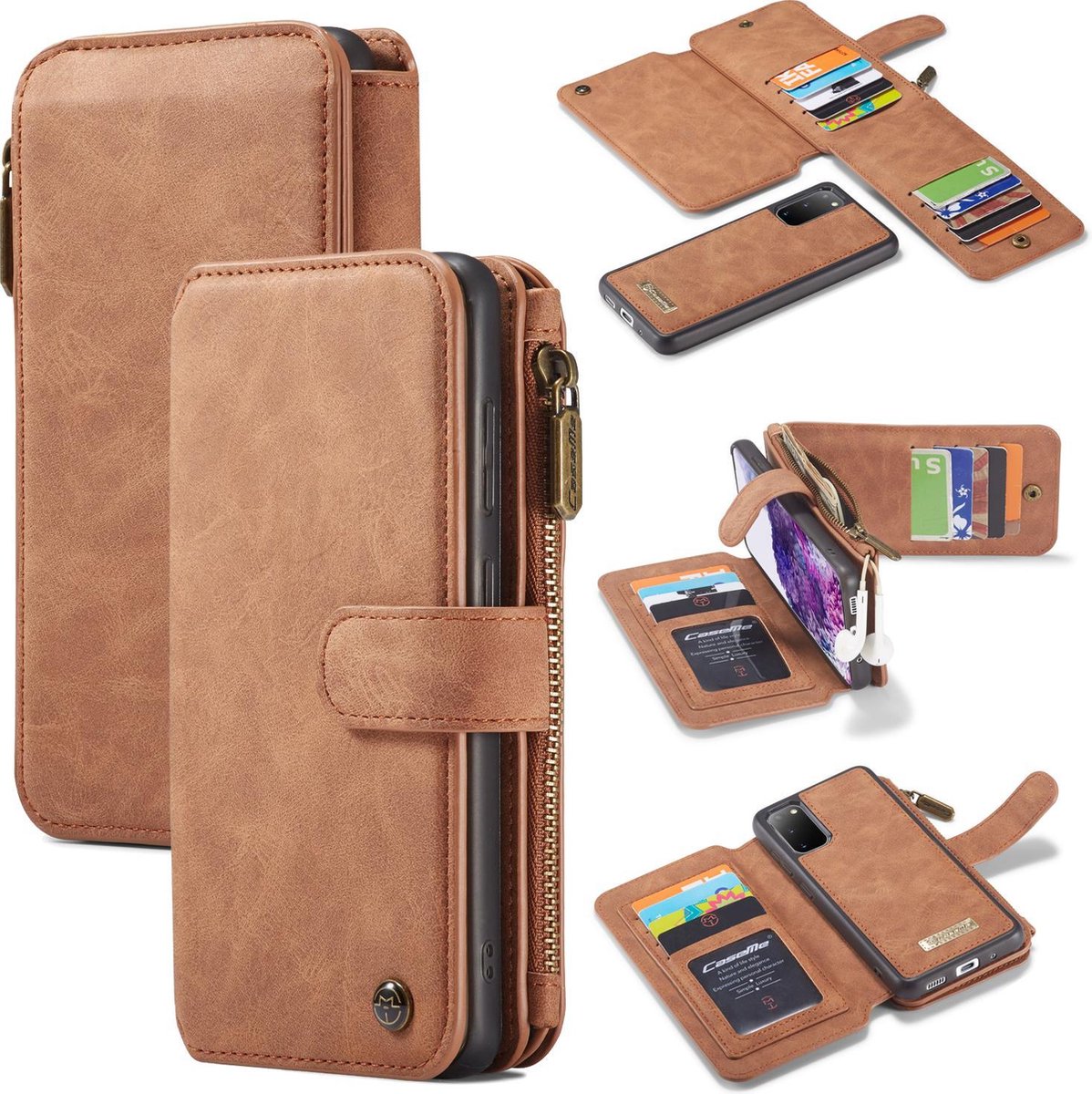 Samsung Galaxy S20 Leren portemonnee hoesje met uitneembare telefoon case bruin | bol.com