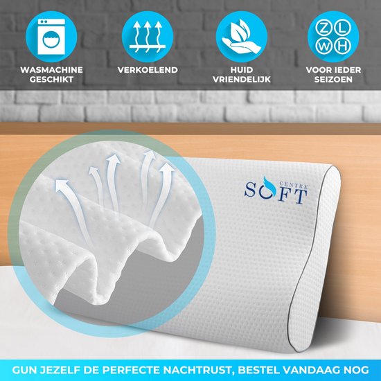 Hoofdkussen nekklachten verkoelend - 60x35x10/12 cm SOFTCENTRE® - memory foam -... | bol.com