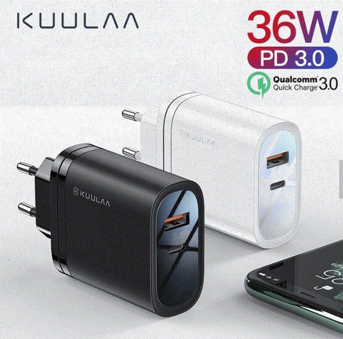 Kuulaa - adapter stopcontact + USB-C adapter - adapter -adapter 12v ...