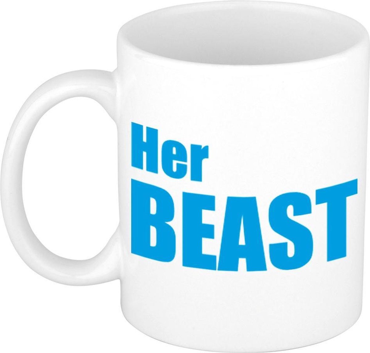 Her Beast cadeau koffiemok / theebeker wit met blauwe letters - 300 ml - keramiek -... | bol.com