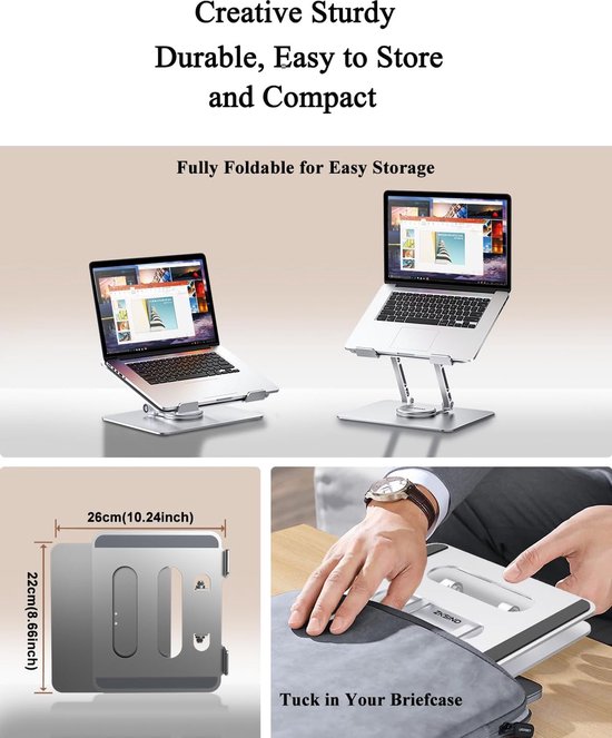 Verstelbare laptopstandaard met 360° draaibare basis, Ergonomische ...