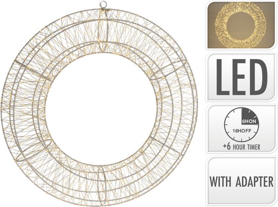 Metalen krans/verlichte decoratie ring met warm wit licht 50 cm - met ...