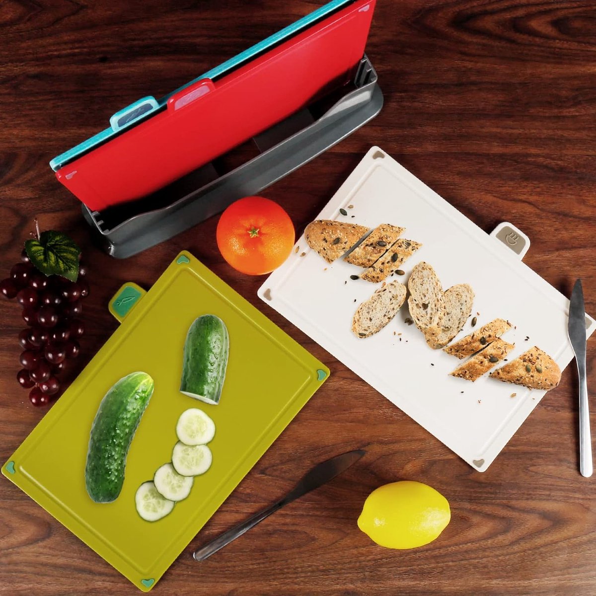 Plastic Chopping Board, Set of 4 Chopping Boards with Waffle Back, BPA ...