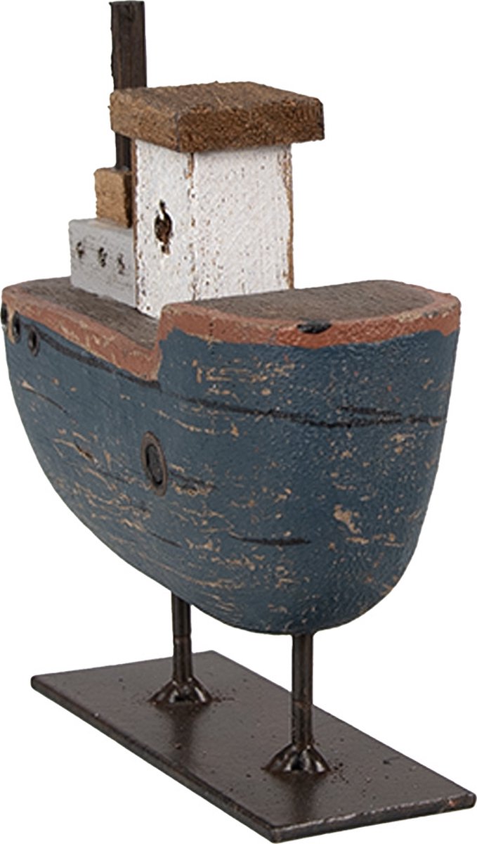 Clayre & Eef Decoratie Model Boot 10 cm Grijs Blauw Hout IJzer | bol