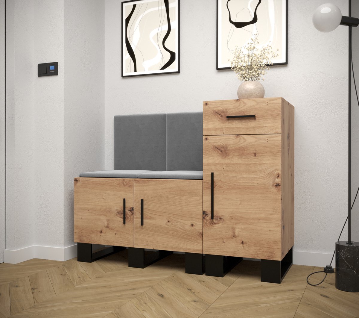 Garderobekast Ganggarderobe Compacte garderobe Vestibule Wandkast Plank ...