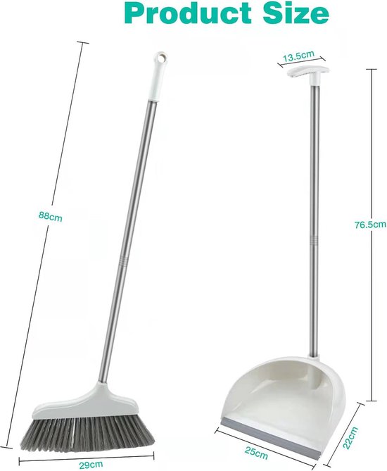 Bezem en stoffer en blik set Verticale lange steel bezem set Stoffer en ...