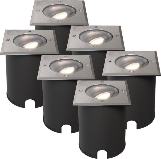 HOFTRONIC - Set van 6 Cody LED Grondspots XL RVS - Vierkant - Dimbaar ...